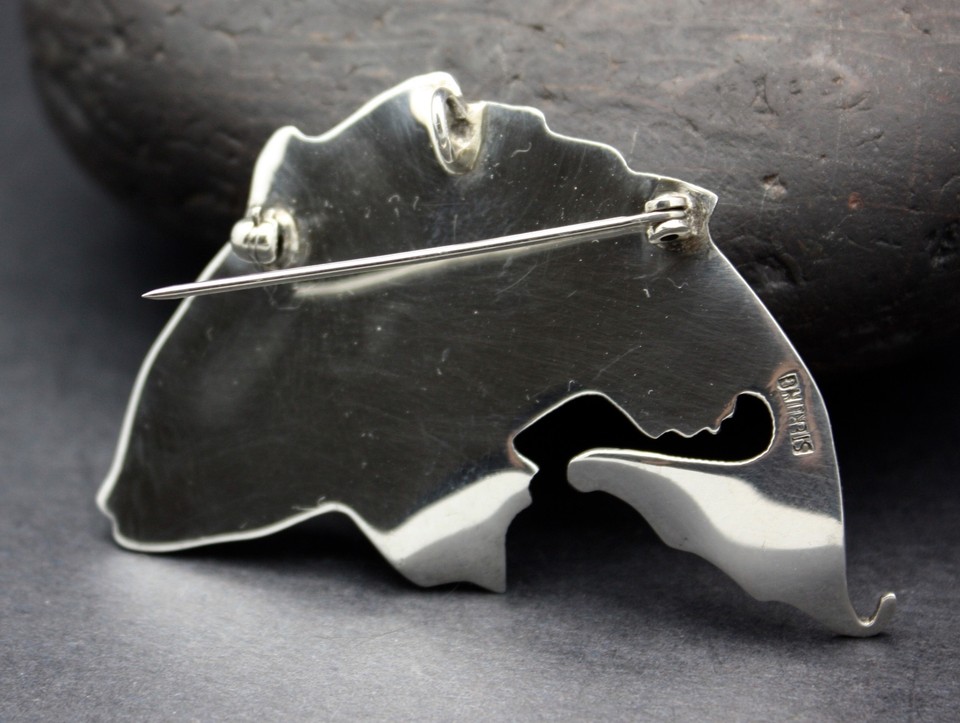 ABALONE INLAY set in .925 STERLING SILVER FISH PIN / PENDANT Fast Free ...