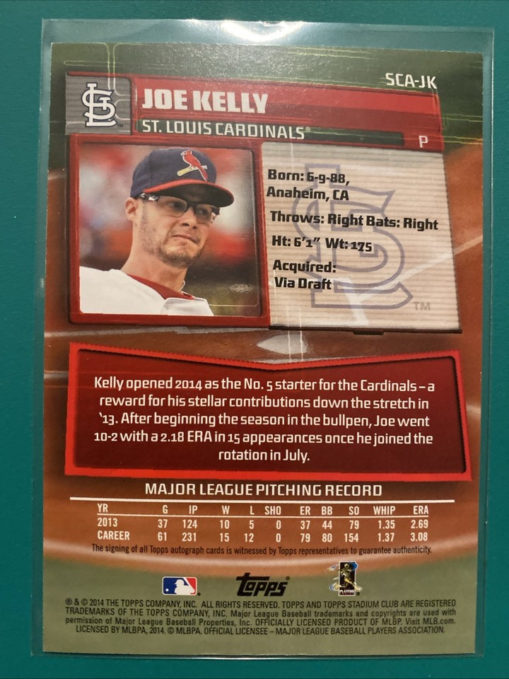 2014 Topps Stadium Club JOE KELLY Autographed SCA-JK * Cardinals | eBay