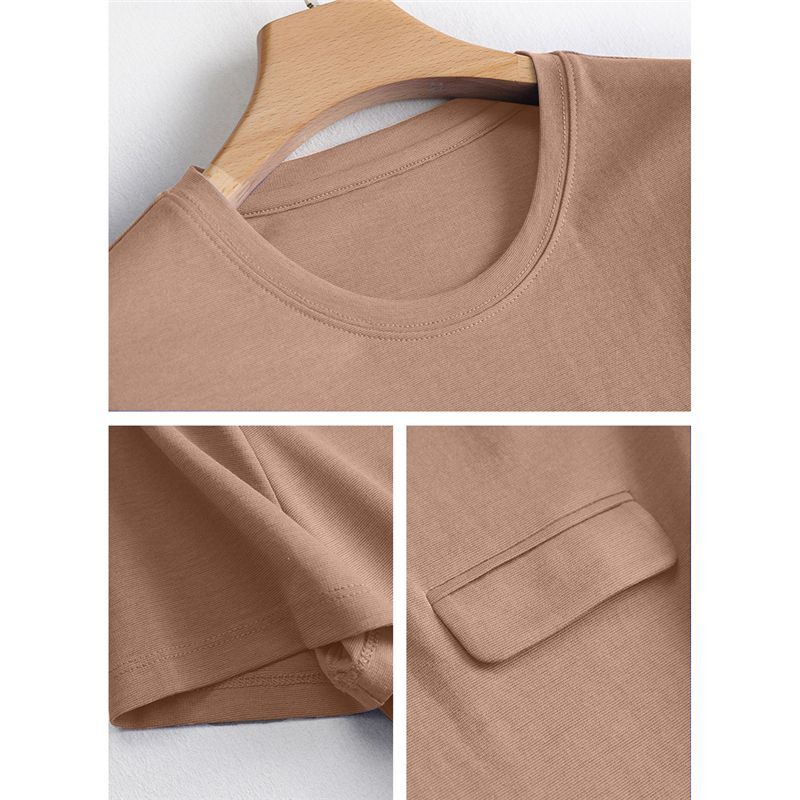 Casual Short Sleeve Soft Tops T-shirts Cotton Fake Pocket Summer Women ...