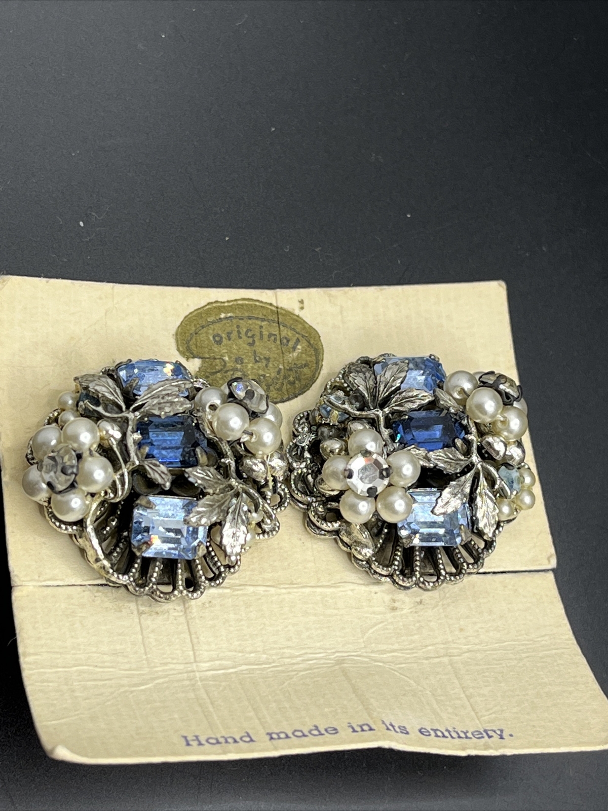 Vintage Signed ORIGINAL BY ROBERT Blue Rhinestone, Pe… - Gem