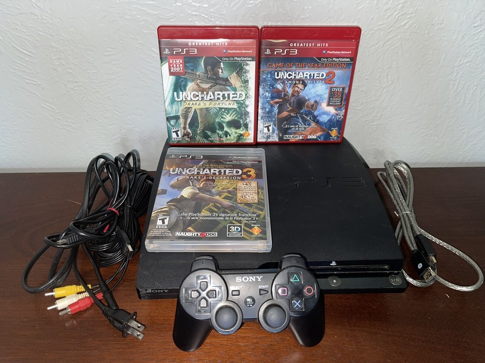 PlayStation 3 PS3 Slim Complete Console Bundle Lot w/ Uncharted Games ...