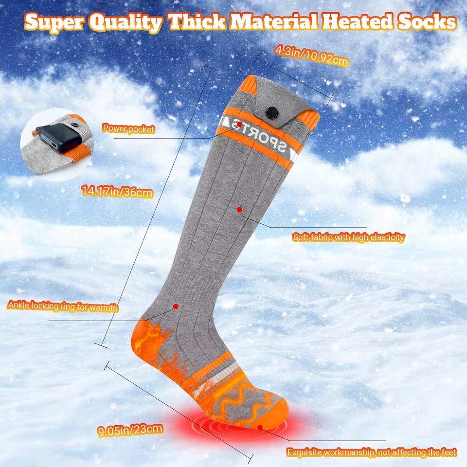 Electric Heated Socks Rechargeable Battery Winter Men Warm Skiing ...