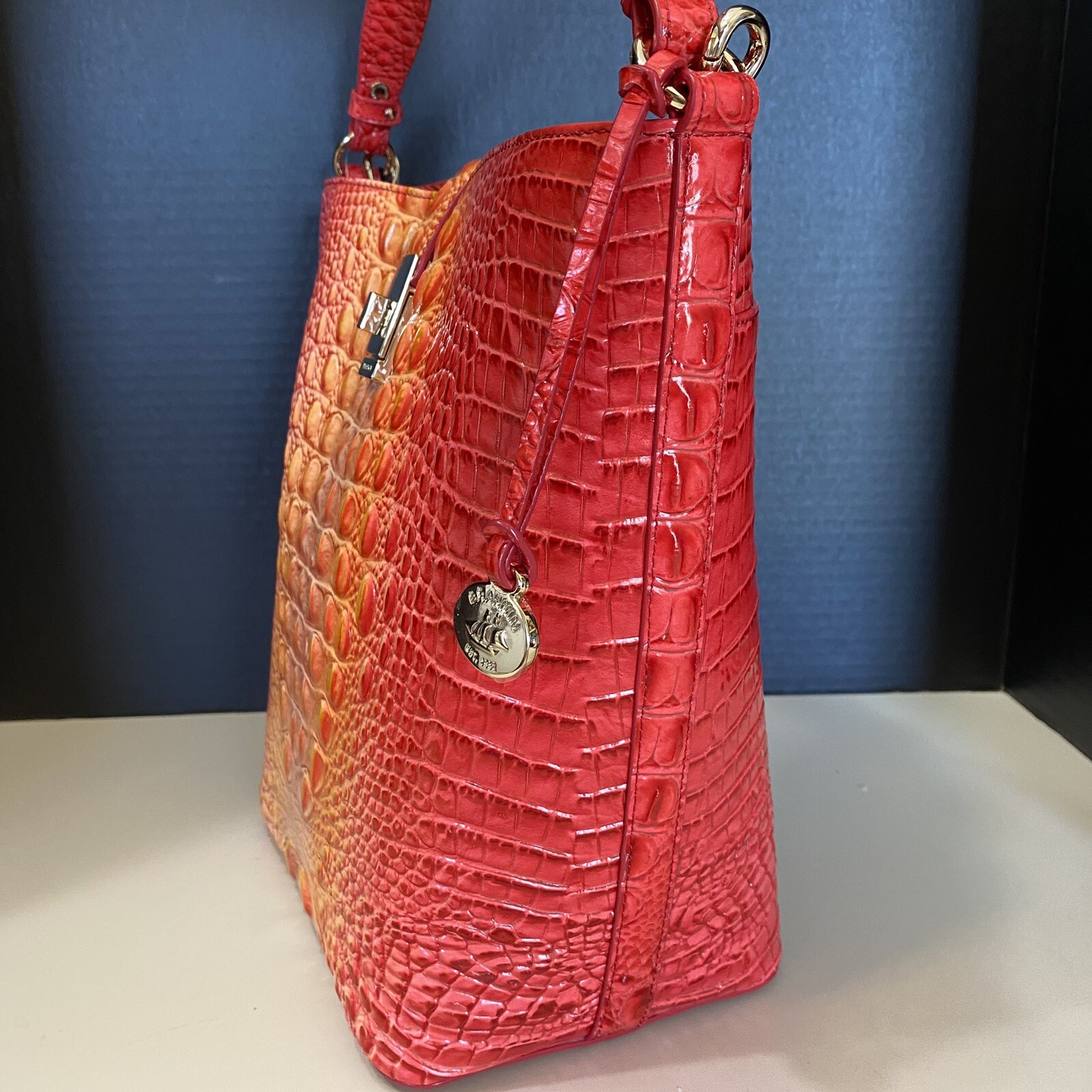 Brahmin Shira Bucket Shoulder Bag Infusion Ombre Melbourne Orange Red ...