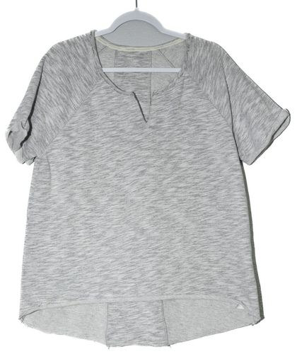 Calvin Klein Womens Gray Cotton Blouse Top Split Crew Drape SS Pullover ...
