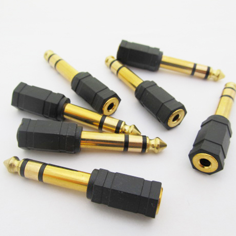 100 pcs Gold Stereo 6.35mm male plug to Hex Head 3.5mm Jack Female ...