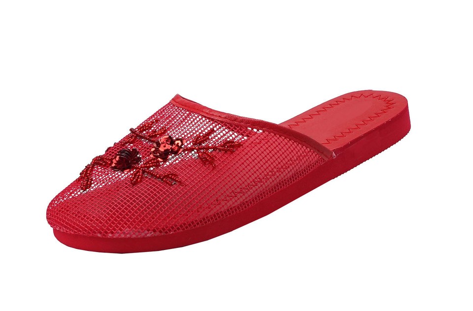 Women's Chinese Mesh Floral Beaded Sequined Slipper Multi-color Size ...