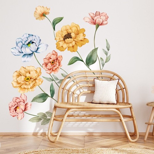 Flower Wall Stickers Clings Decals PVC Floral Living Room Retro Home ...