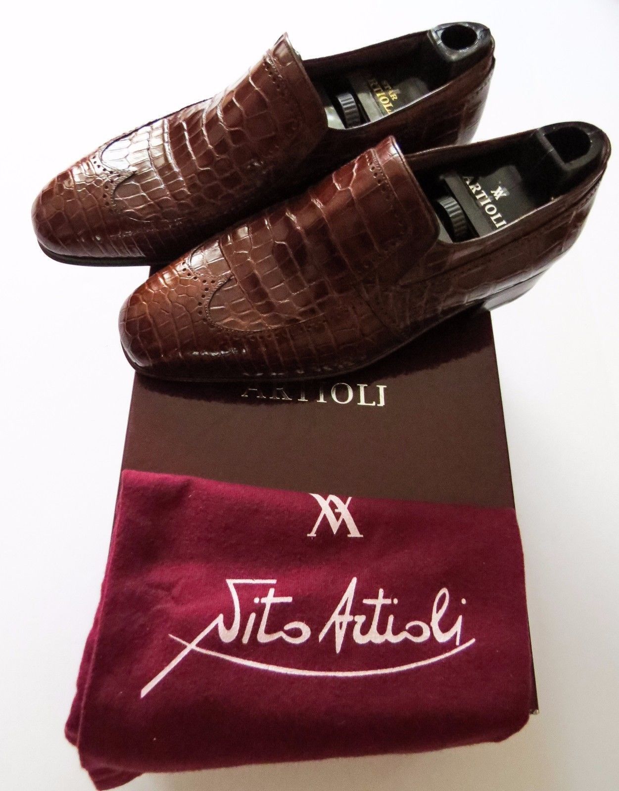 $5800 ARTIOLI Brown Crocodile Alligator Leather Wing Tip Shoes 7 US 40 ...