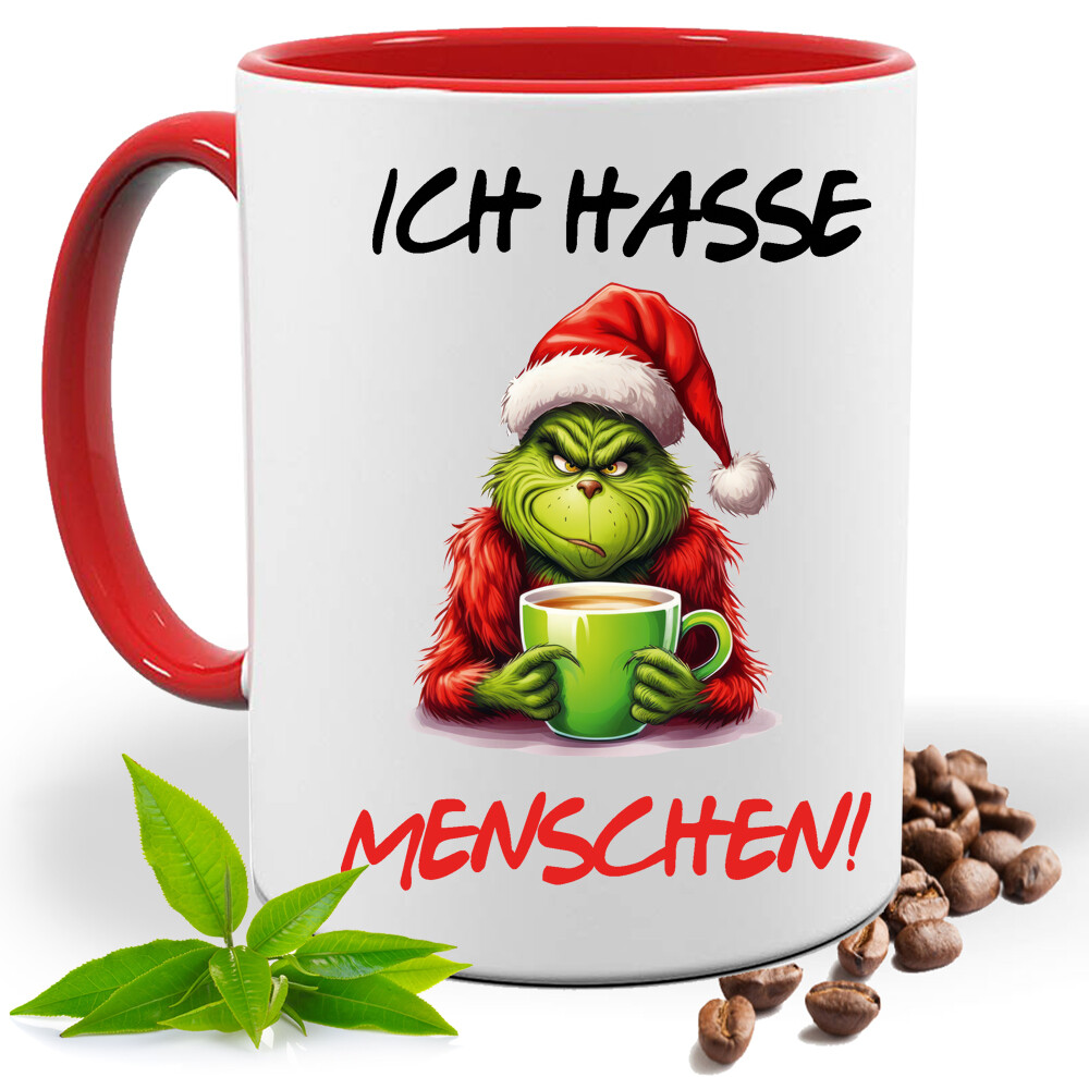 LUSTIGE TASSE ICH HASSE MENSCHEN GRINCH FOTOTASSE KAFFEEBECHER TEE ...