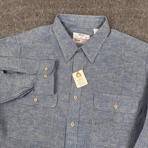 Vintage Sears Work Shirt Mens XL Blue Button Up Long Sleeve USA ...