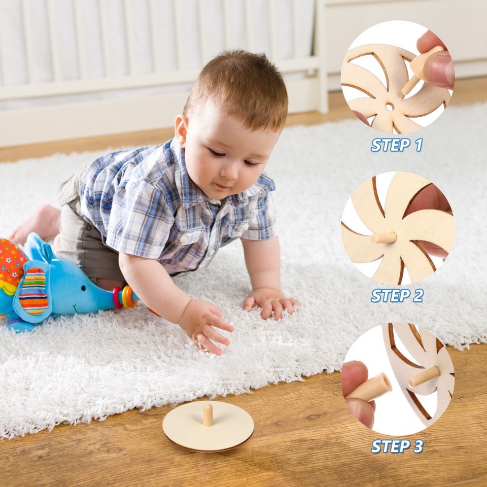 8 Pcs Small Wooden Gyro Toys Educational Gyroscope Rotating Playthings ...