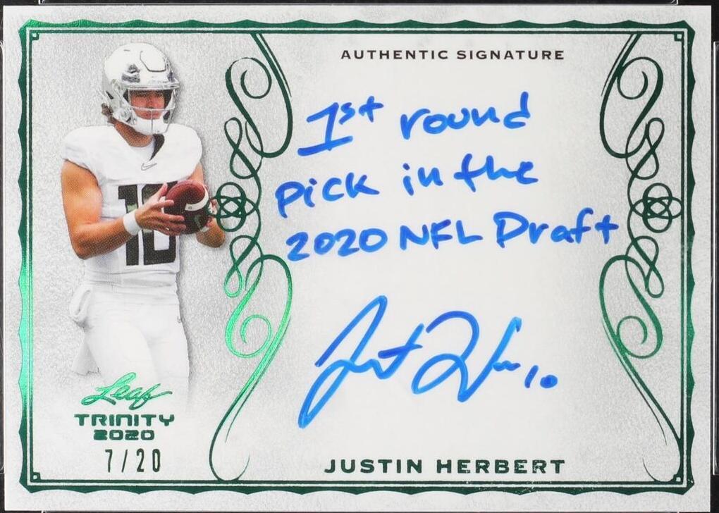 2020 Leaf Trinity - Signatures Justin Herbert #A-JH2 Green Foil /20 (AU ...