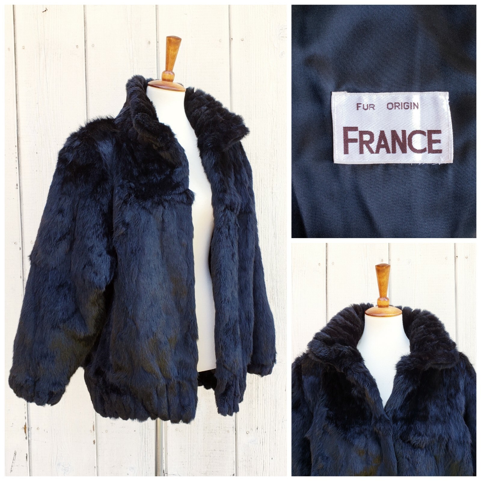 Vintage French Black Fur Coat Retro Jacket Size M - Gem