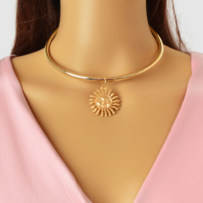 Cool Rock Style Gold Choker Collar Smile Sun Collar Necklace Party ...