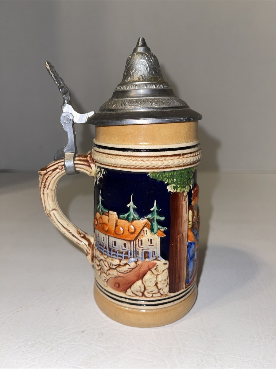 Vintage German Beer Stein With Hinged Lid Dbgm West Vintage Handarbeit