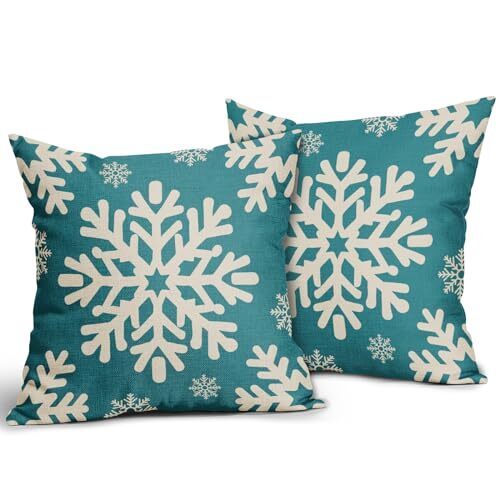 Teal Christmas Pillow Covers 18x18 Inch Set of 2 Xmas Snowflakes Rustic ...