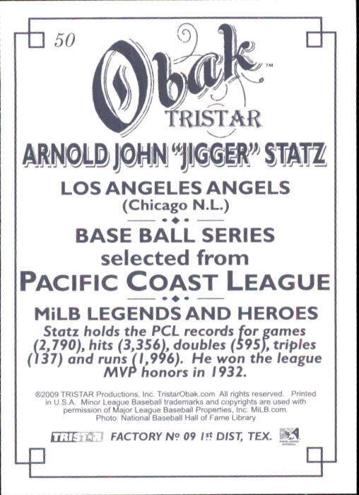 2009 TRISTAR Obak #50 Jigger Statz | eBay
