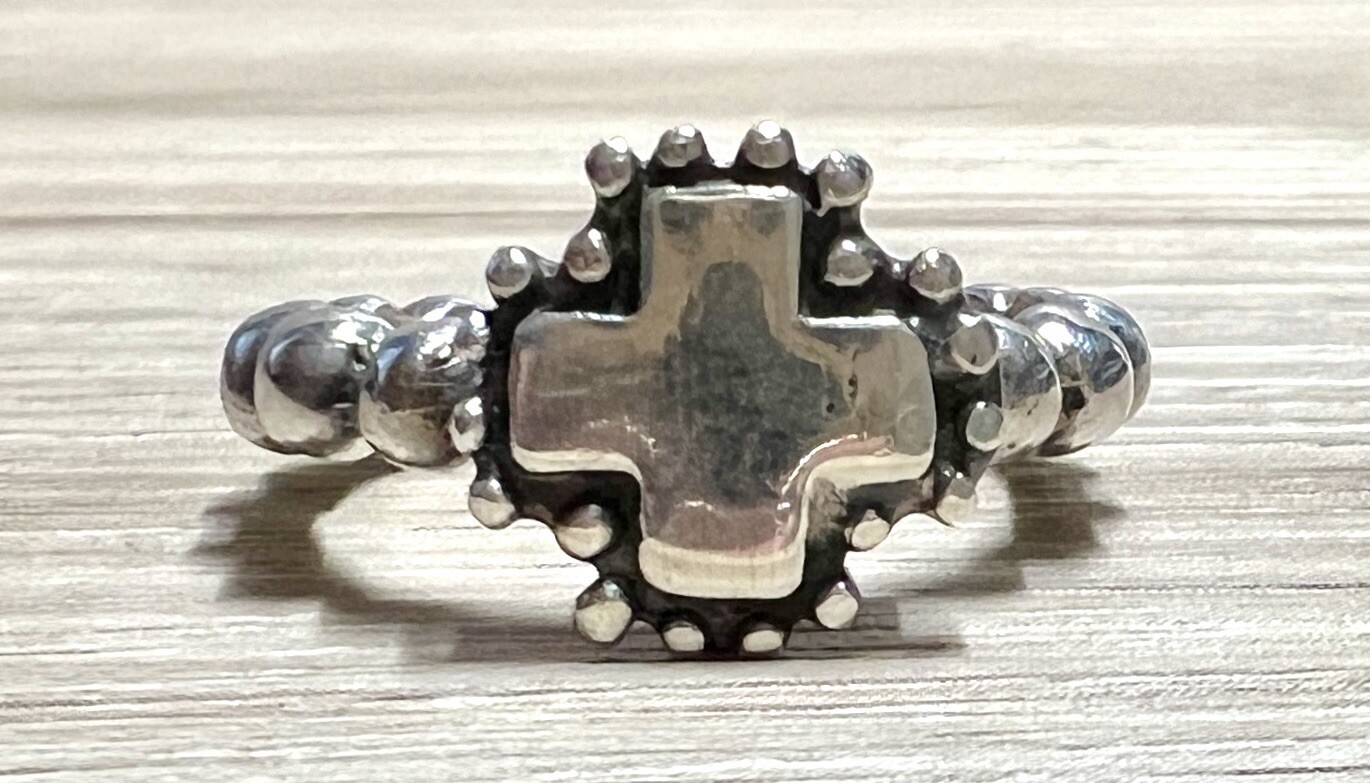 Designer Dian Malouf Sterling Silver Beaded Shank Cross Eternity Ring ...