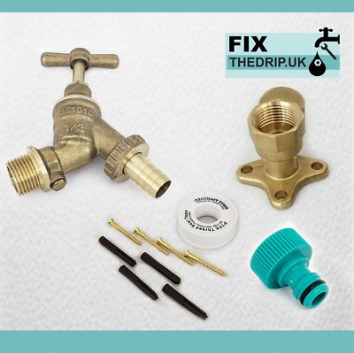1/2" Garden Outside Tap with Backplate Elbow, plugs PTFE and Screws ...