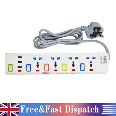 UK 4 WAY Extension Lead with USB Individual Switches Power Strips 2m ...
