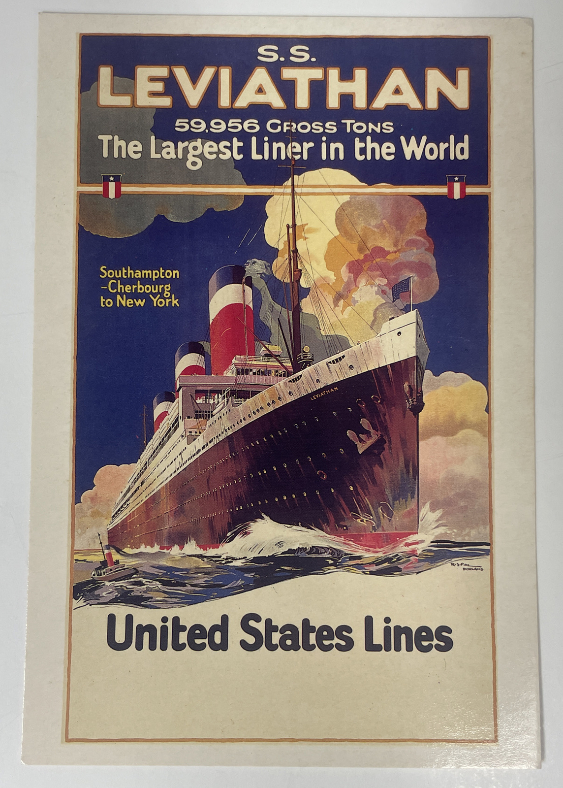 SS Leviathan Leaving Southampton To NY | Vintage Advertising Postcard ...