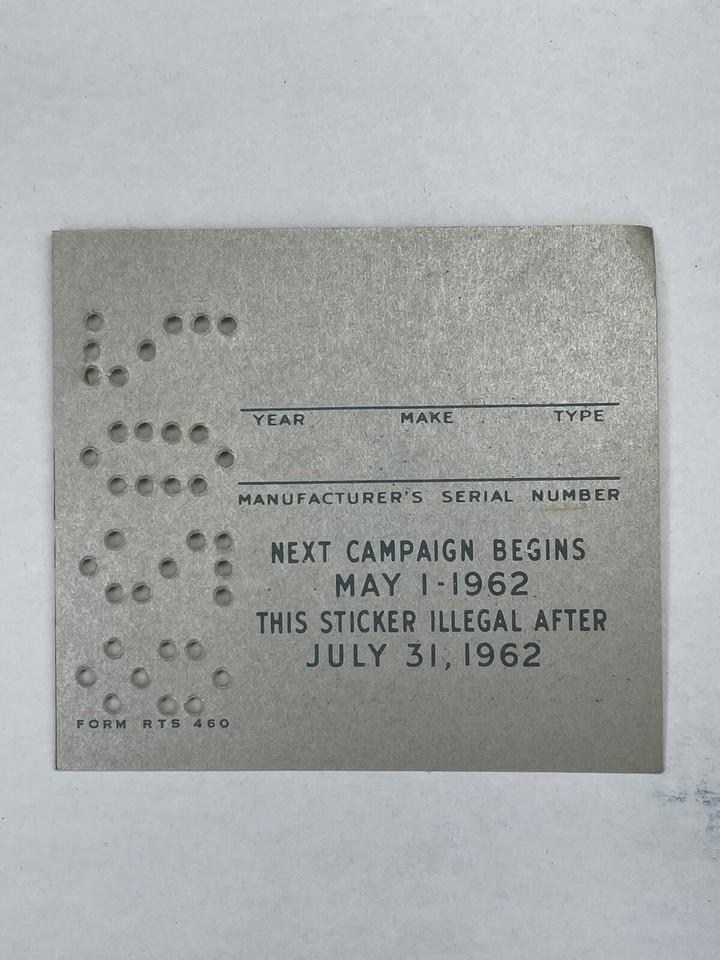 1961 1962 Pennsylvania Inspection Sticker Pa VTG UNISSUED Passenger Car ...