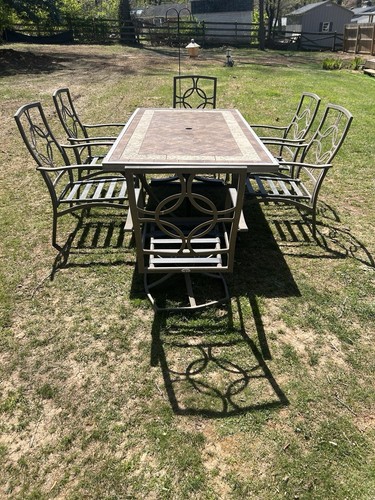 Beautiful Tile Top Patio Set Large Table & 6 Aluminum Chairs | eBay