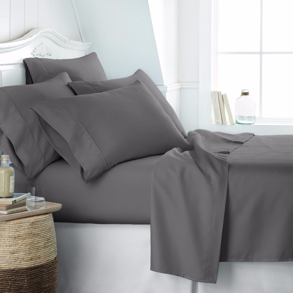 Premium 6 Piece Ultra Soft Bed Sheet Set Kaycie Gray So Soft Collection ...