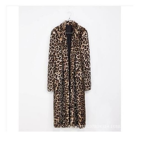 Womens Full Length Parka Lapel Leopard Faux Fur Print Overcoat Long ...