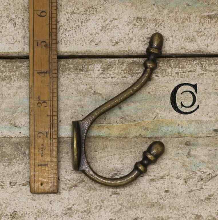 BRASS ACORN Cast Iron Double Coat Hook Antique Style Rustic Robe Hooks ...
