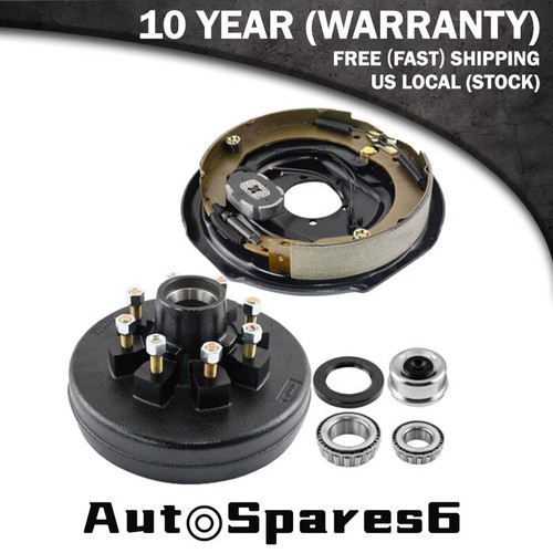 Electric Trailer Brake 12"X2" LH Backing Plate Hub Drum Kit 8 on 6.5 ...
