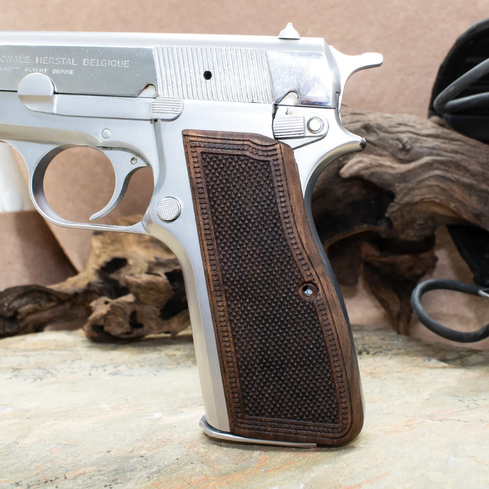 Custom Walnut Wood gun Grips Set for Springfield SA 35, Browning HP ...