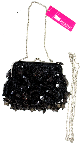 pink Stix Black Beaded & Stars Sequins Crossbody Clutch Handbag Hinged ...