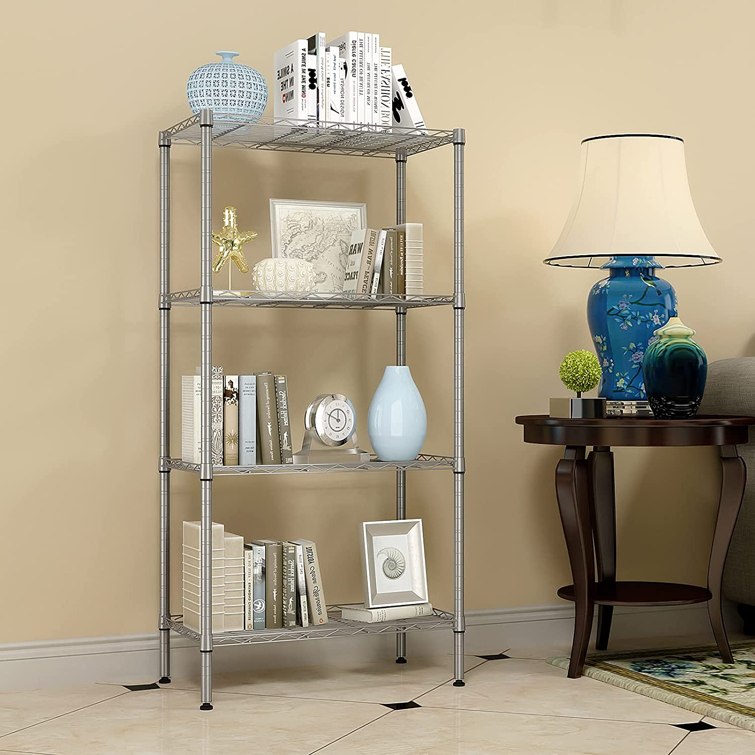 4 Tier Adjustable Storage Shelf Metal Storage Rack Wire Shelving Unit ...