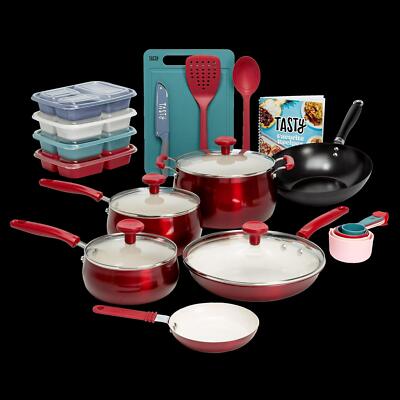 24 PCS Tasty Clean Ceramic Non-Stick Alum Cookware Set Pan, Induction ...