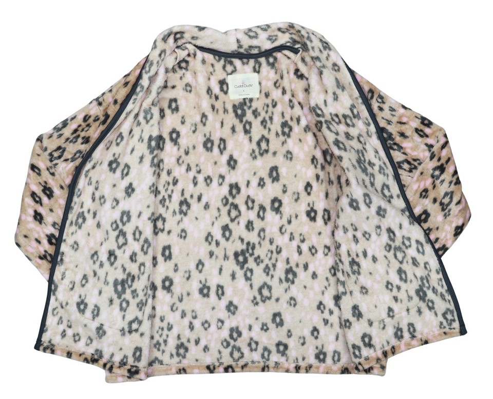 Cuddl Duds Leopard Print Fleece Open Front Sleepwear w/Pockets Bed ...
