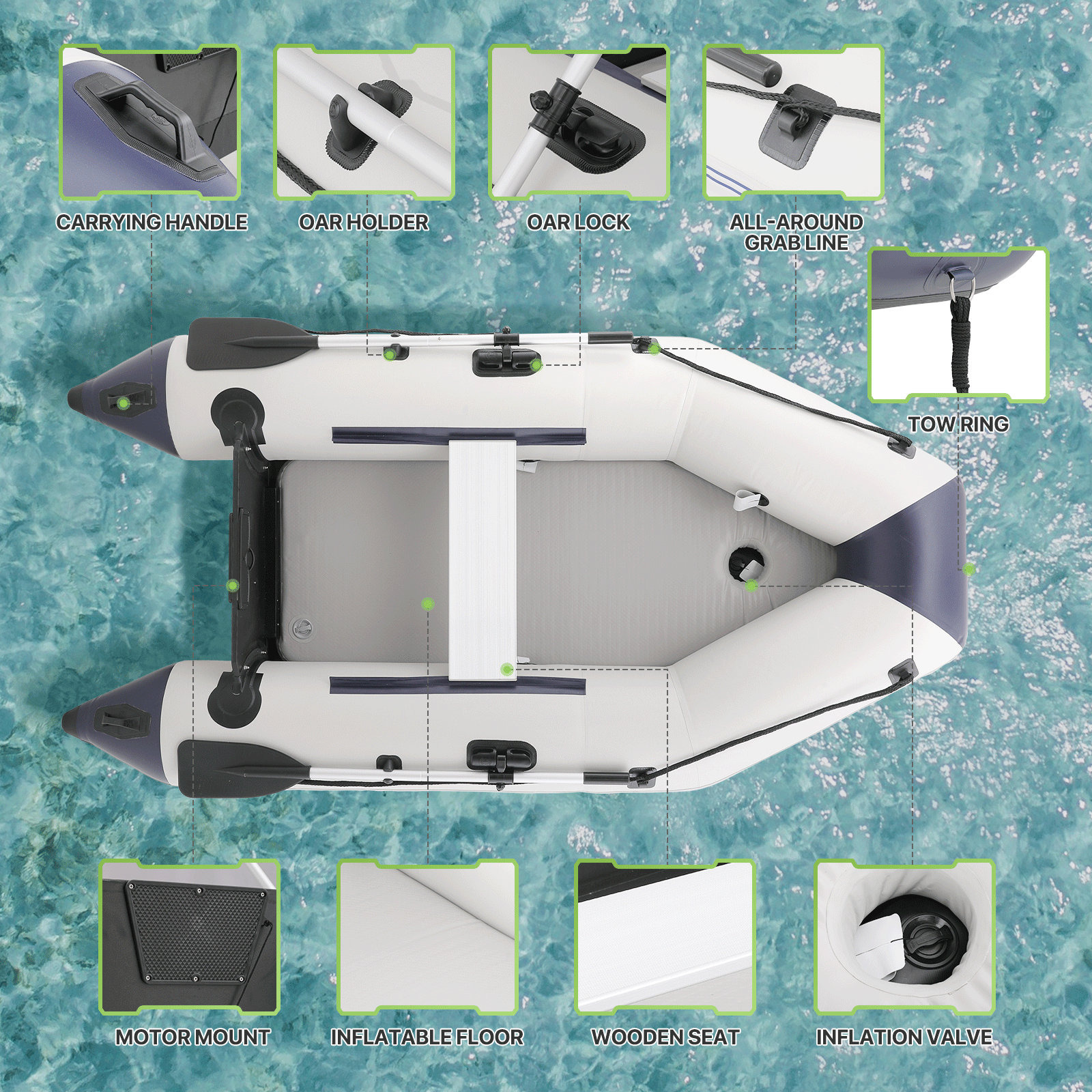 9ft Inflatable Boat Fishing Dive Pontoon Rafting Sport Dinghy Boat ...