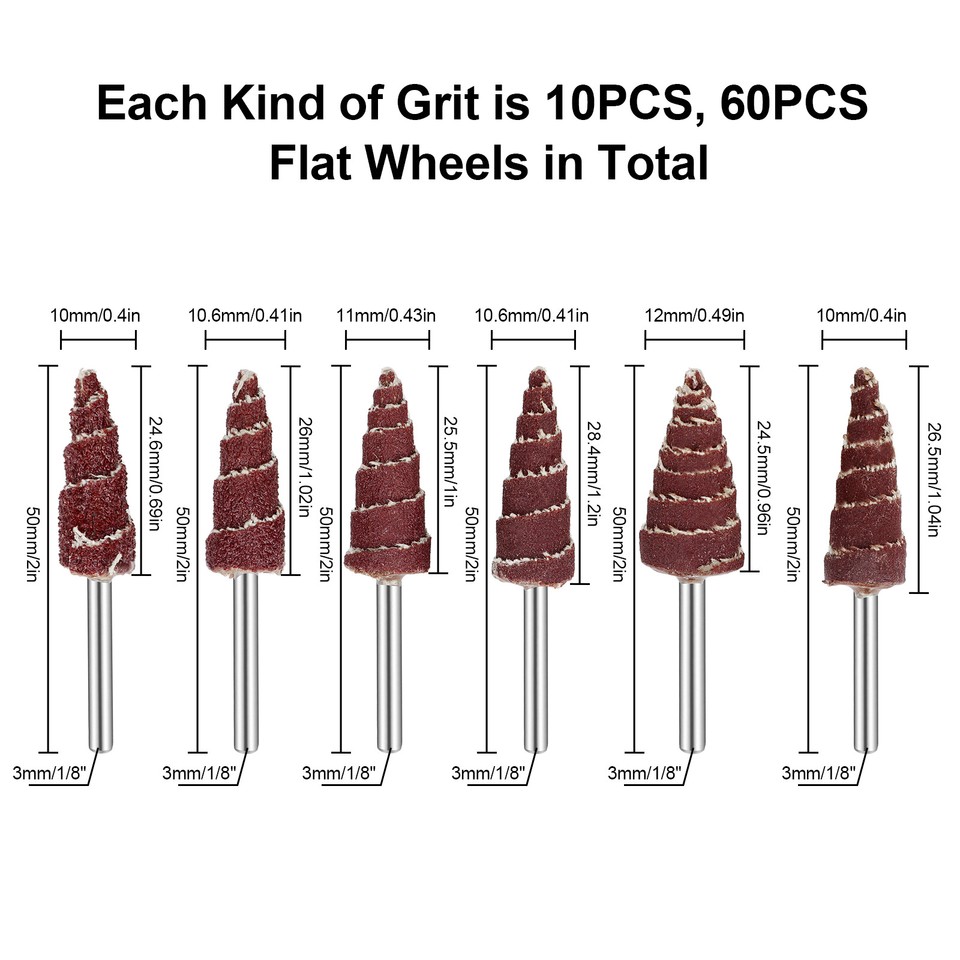 60pcs Cone Shape Abrasive Flap Wheel 1/8" Shank for Deburring Sanding ...