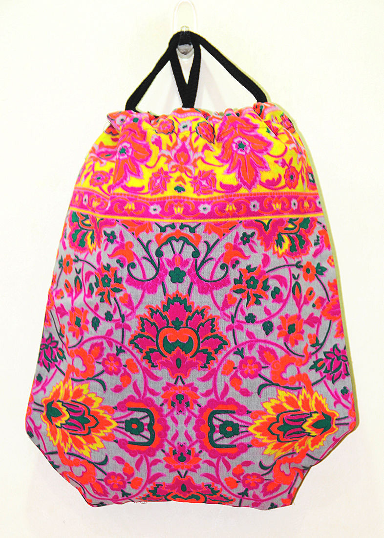 SALE Thai Hippie Backpack Purse String Bag Handmade Flower Print Twin ...