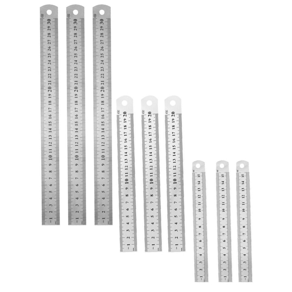 9 Pcs Stainless Steel Ruler Student School Drawing Rulers Graduated ...