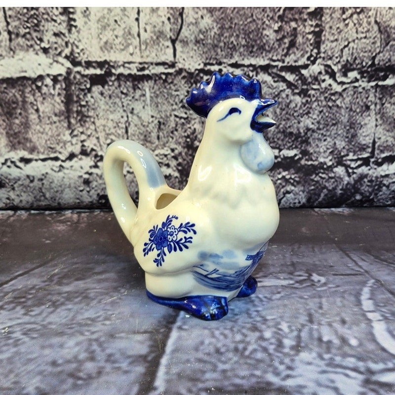 Vintage Delft Dutch Blue Chicken Rooster Figure Creamer Handpainted ...