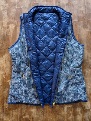 C Wonder Reversible Vest Blue Women's Size M Diamond Quilted Gold Brass ...