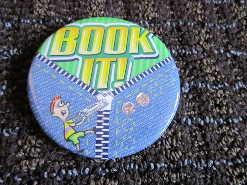 Book It Button Pin Vtg Pizza Hut Rare Denim Zip Look on Metal Silver ...