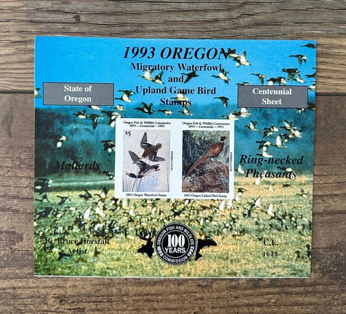 1993 OREGON - State Duck Stamp - Mint OG NH **IMPERF SOUVENIR SHEET ...