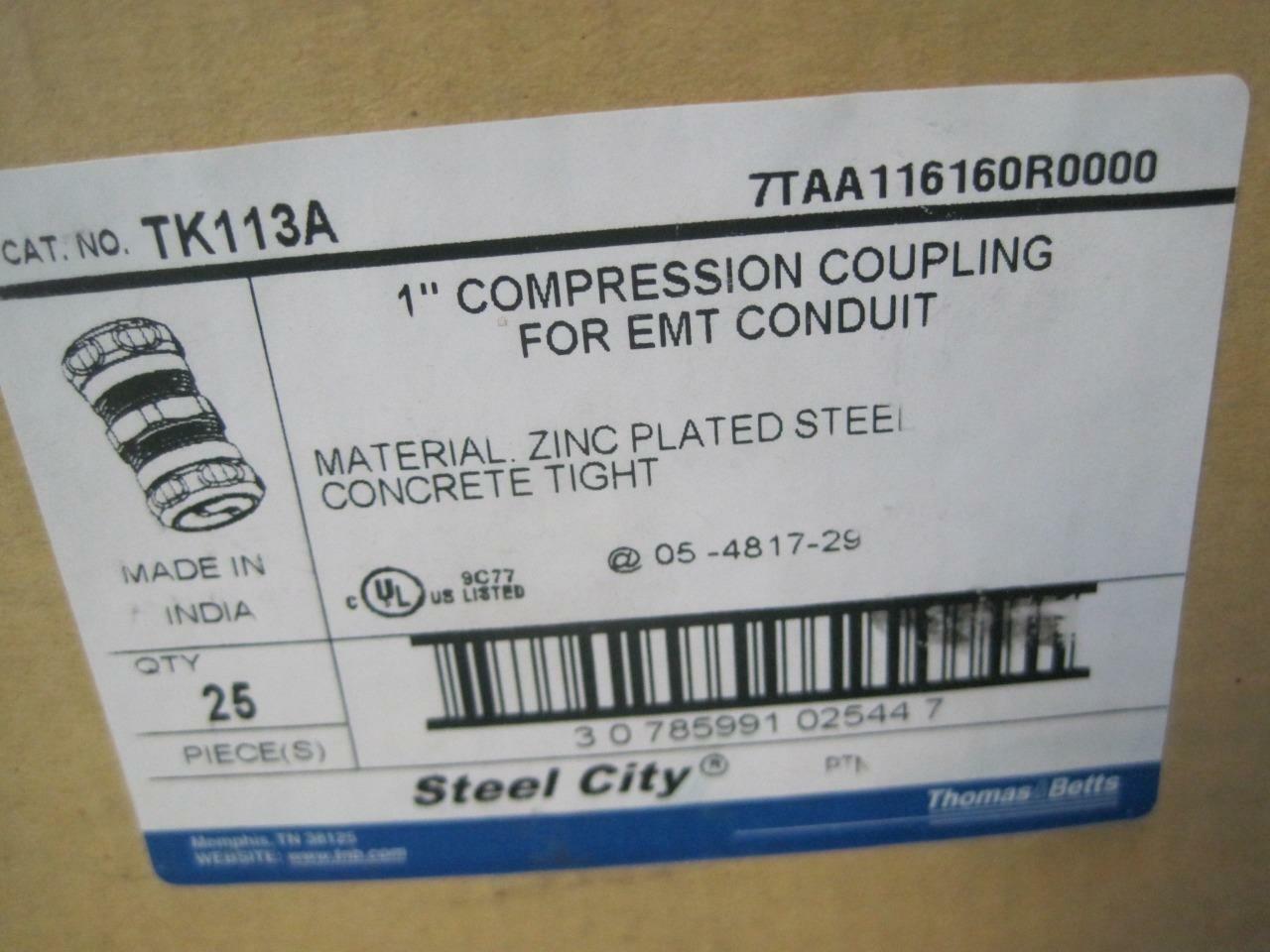 NEW BOX OF 25 T&B THOMAS & BETTS STEEL CITY 1" COMPRESSION COUPLINGS TK113A EMT | eBay