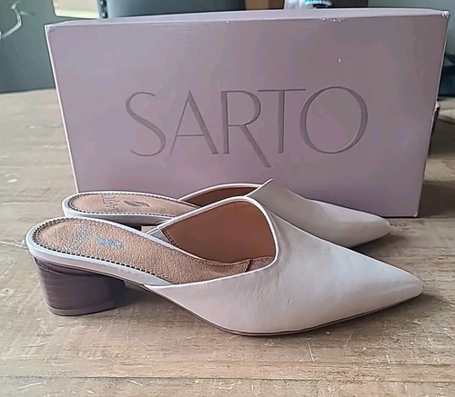 FRANCO SARTO Womens 6M A-Visa Mule Bone Beige Leather Block Heel Dress ...