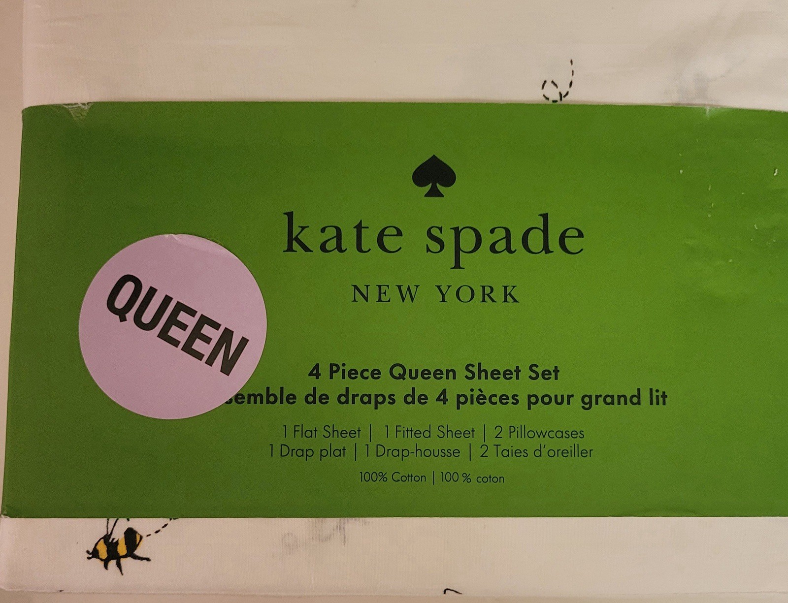 Kate Spade 4pc Queen Sheet Set Bee Bumblebees Summer Spring Fitted Flat ...