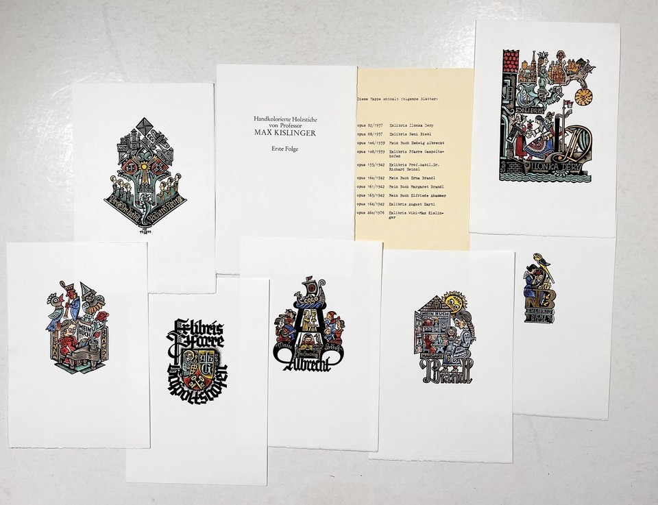 Ex Libris / Max Kislinger Hand-Colored Holzstiche Exlibris Bookplates ...