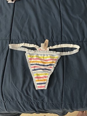 NWT RARE VICTORIA’S SECRET L COLORFUL STRIPED RUFFLE STRING THONG ...