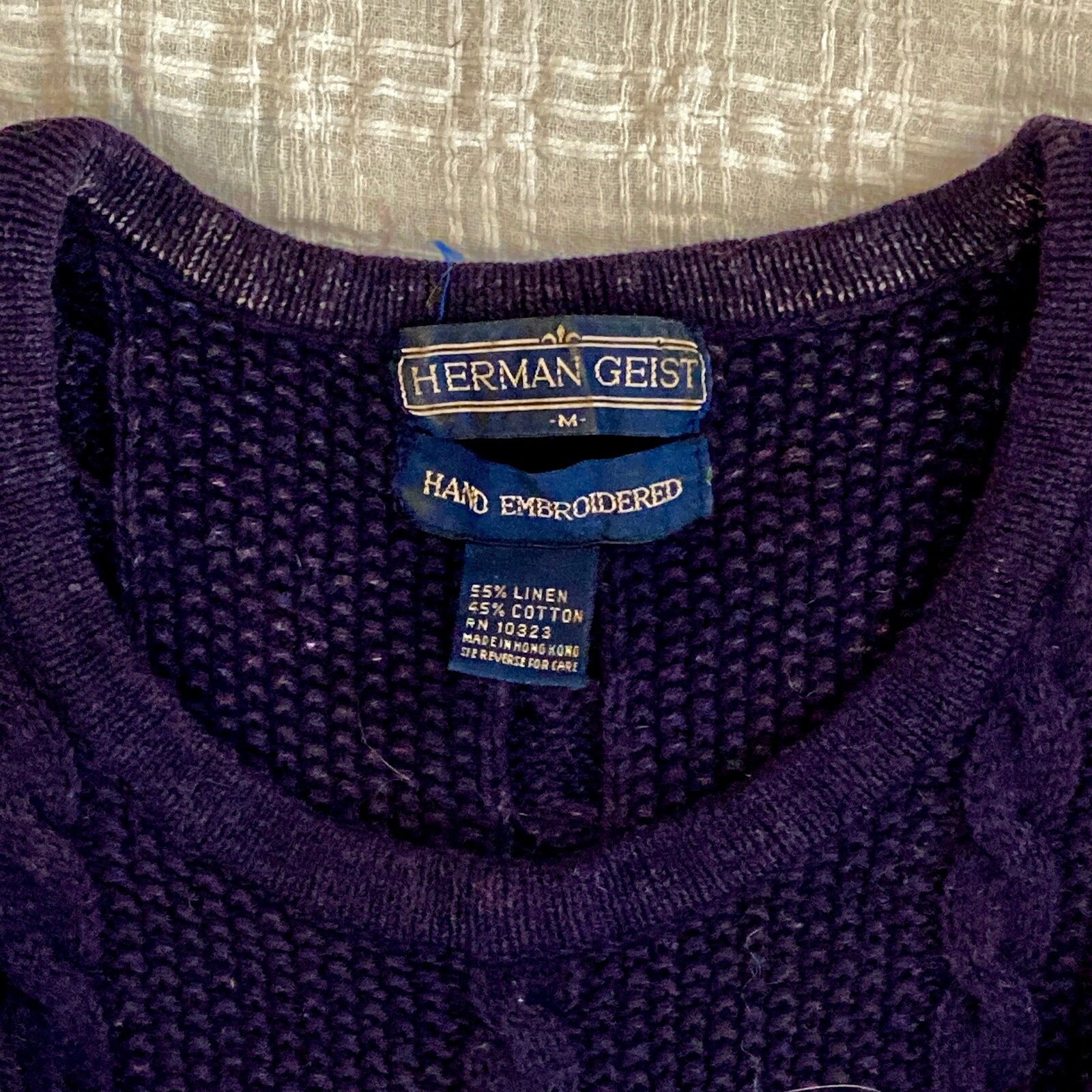 Retro 80s 90s Herman Geist Sweater Blue Embroidered Floral Border Size ...